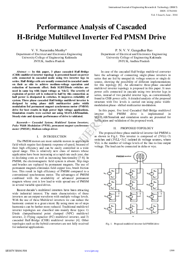 (PDF) Performance Analysis of Cascaded H-Bridge Multilevel Inverter Fed PMSM Drive