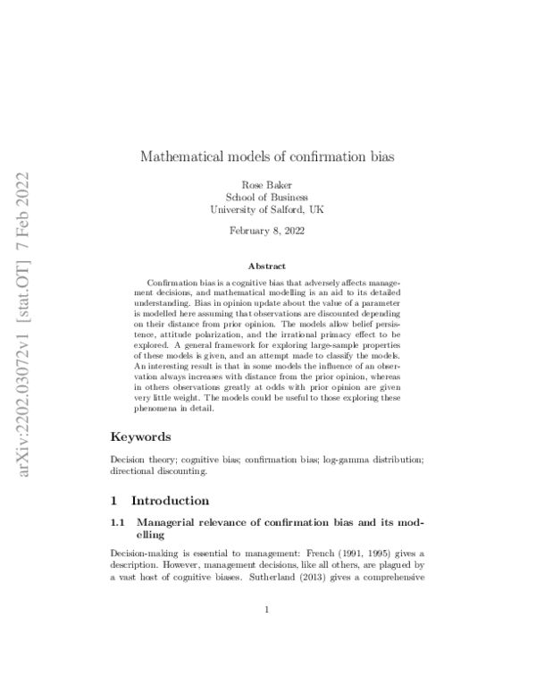 (PDF) Mathematical models of confirmation bias