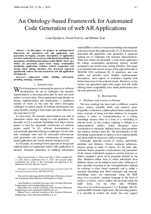 (PDF) An ontology-based framework for automated code generation of Web AR applications | Nenad ...