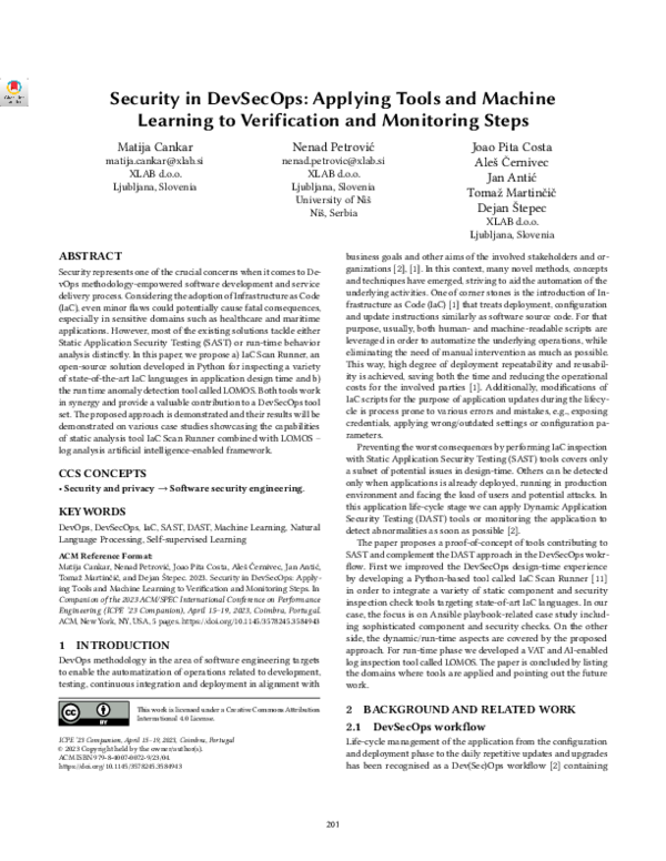 (PDF) Security in DevSecOps: Applying tools and machine learning to verifications and monitoring ...