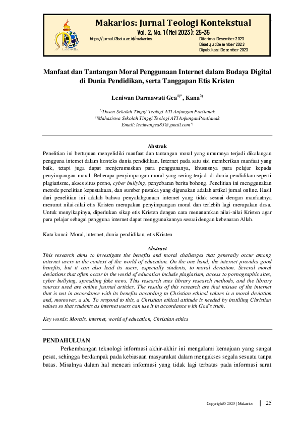(PDF) Manfaat dan Tantangan Moral Penggunaan Internet dalam Budaya Digital di Dunia Pendidikan ...