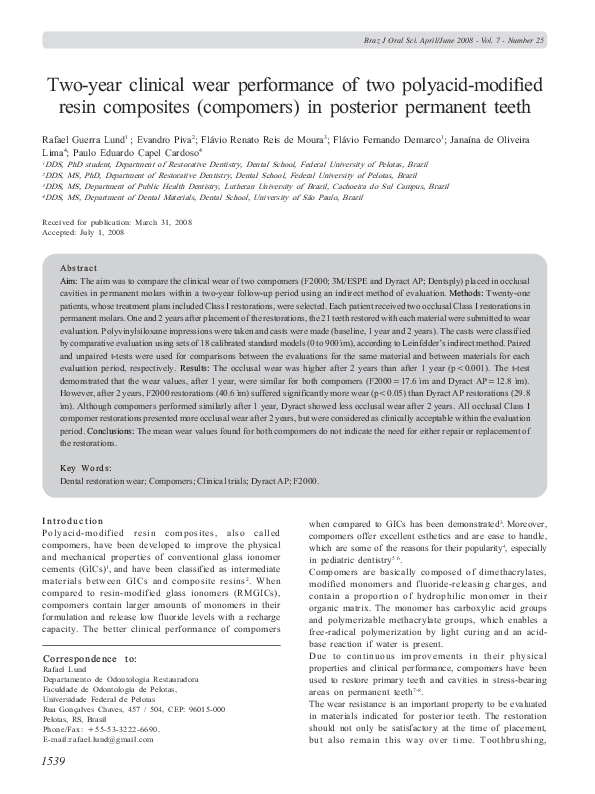 (PDF) Two-year clinical wear performance of two polyacid-modified resin ...