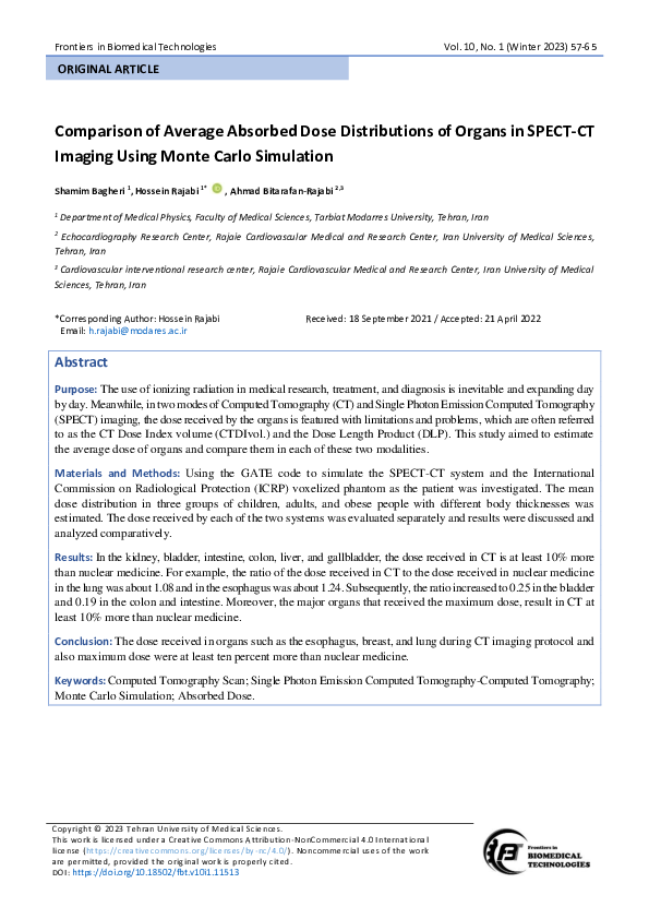 (PDF) Comparison of Average Absorbed Dose Distributions of Organs in SPECT-CT Imaging Using ...