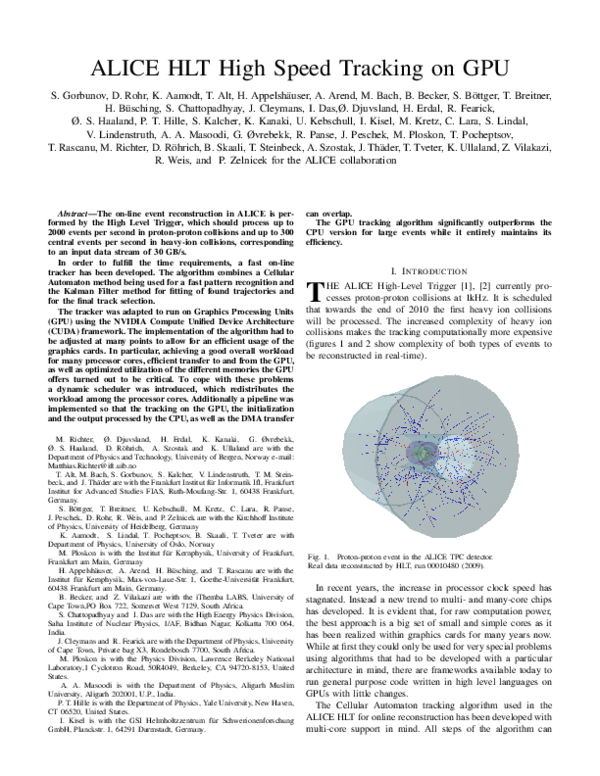 (PDF) ALICE HLT High Speed Tracking on GPU