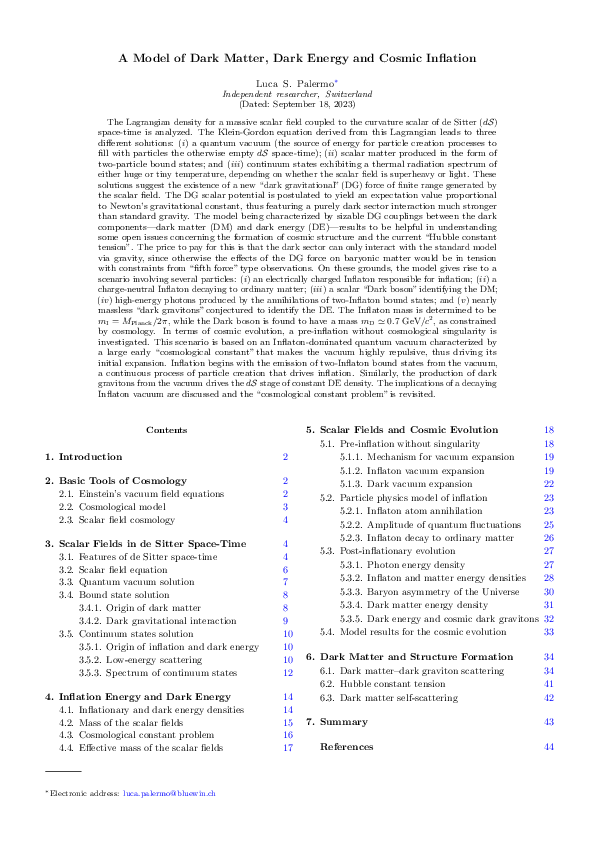 (PDF) A Model of Dark Matter, Dark Energy and Cosmic Inflation