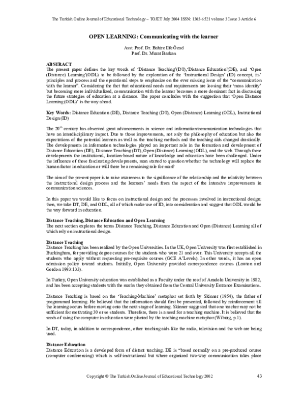 (PDF) OPEN LEARNING: Communicating with the learner