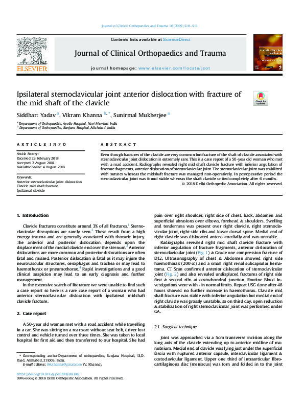 (PDF) Ipsilateral sternoclavicular joint anterior dislocation with ...