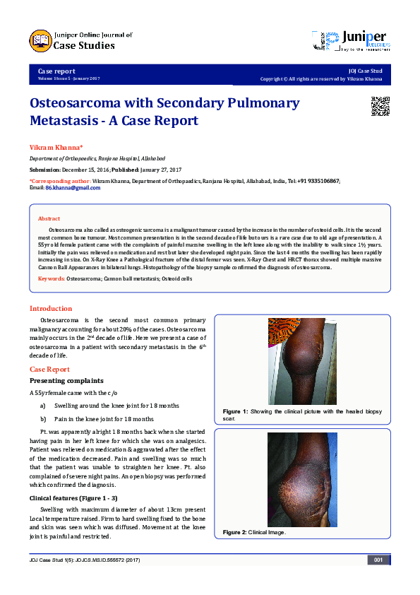 (PDF) Osteosarcoma with Secondary Pulmonary Metastasis - A Case Report | Vikram Khanna ...