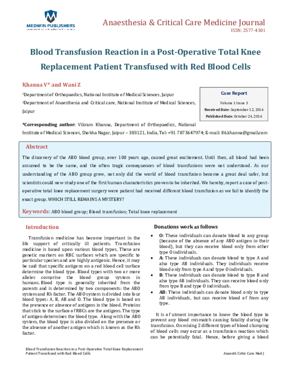 (PDF) Blood Transfusion Reaction in a Post - Operative Total Knee ...