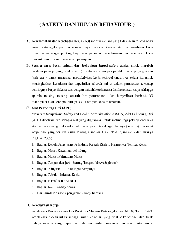 (PDF) SAFETY DAN HUMAN BEHAVIOUR