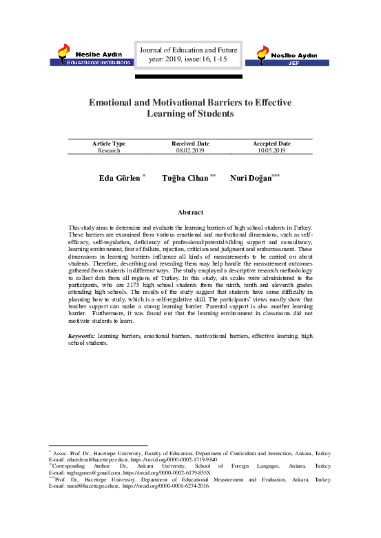 (PDF) Emotional and Motivational Barriers to Effective Learning of Students
