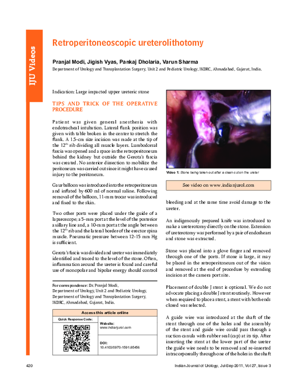 (PDF) Retroperitoneoscopic ureterolithotomy