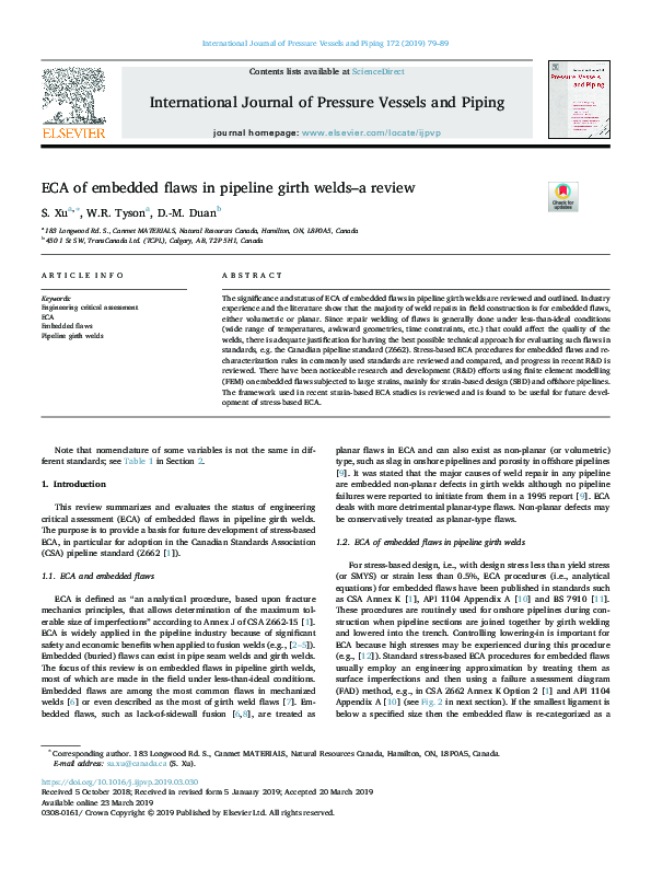 (PDF) ECA of embedded flaws in pipeline girth welds–a review