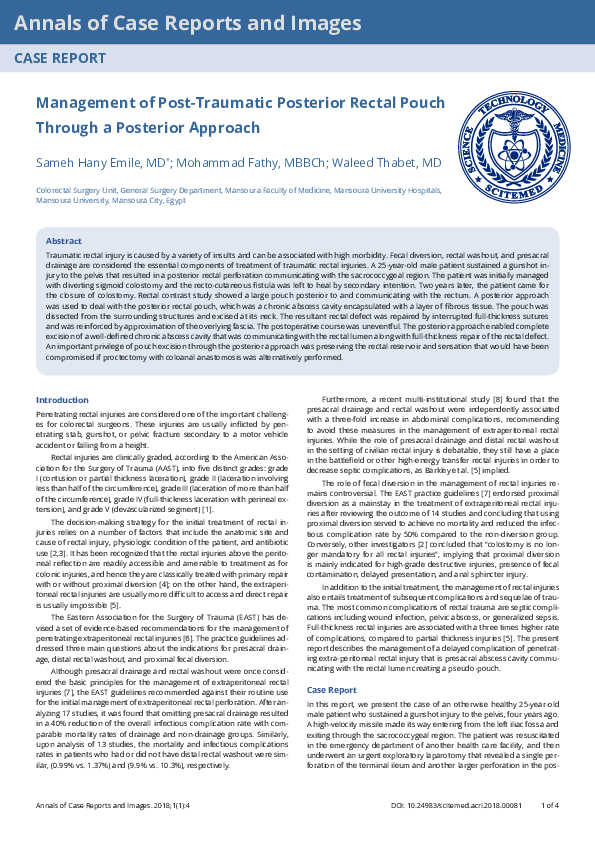 (PDF) Management of Post-Traumatic Posterior Rectal Pouch Through a ...