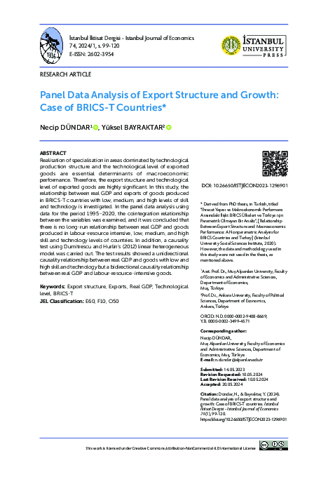 (PDF) Panel Data Analysis of Export Structure and Growth: Case of BRICS-T Countries