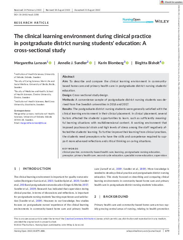 (PDF) The clinical learning environment during clinical practice in postgraduate district ...