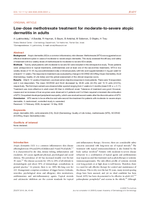 (PDF) Low-dose methotrexate treatment for moderate-to-severe atopic ...