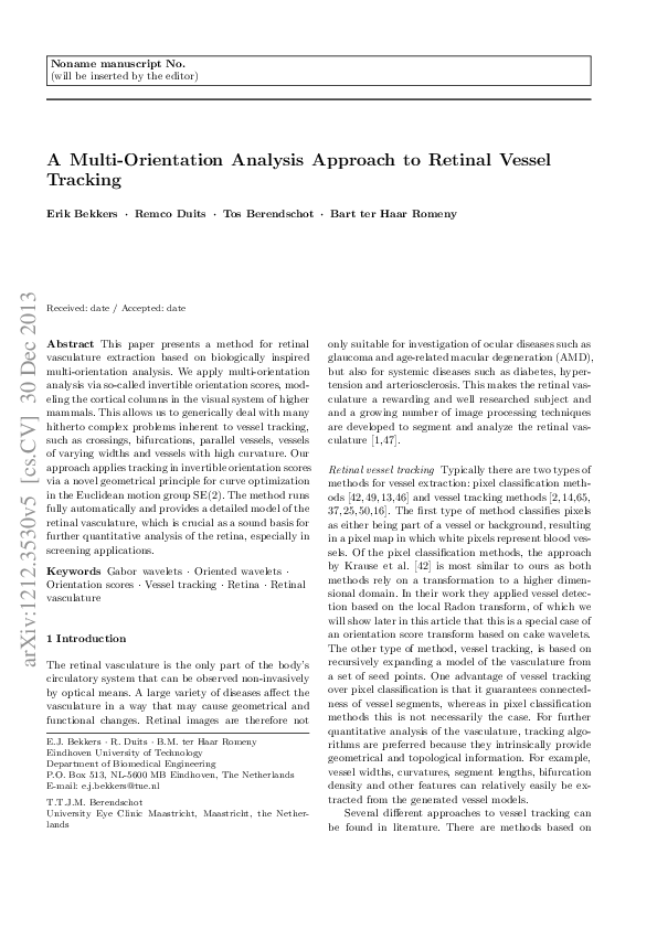(PDF) A Multi-Orientation Analysis Approach to Retinal Vessel Tracking
