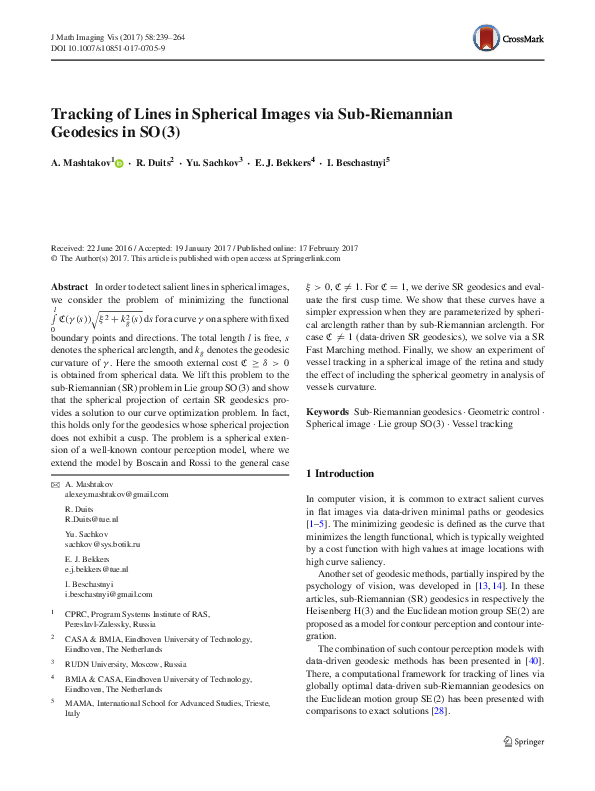 (PDF) Tracking of Lines in Spherical Images via Sub-Riemannian ...