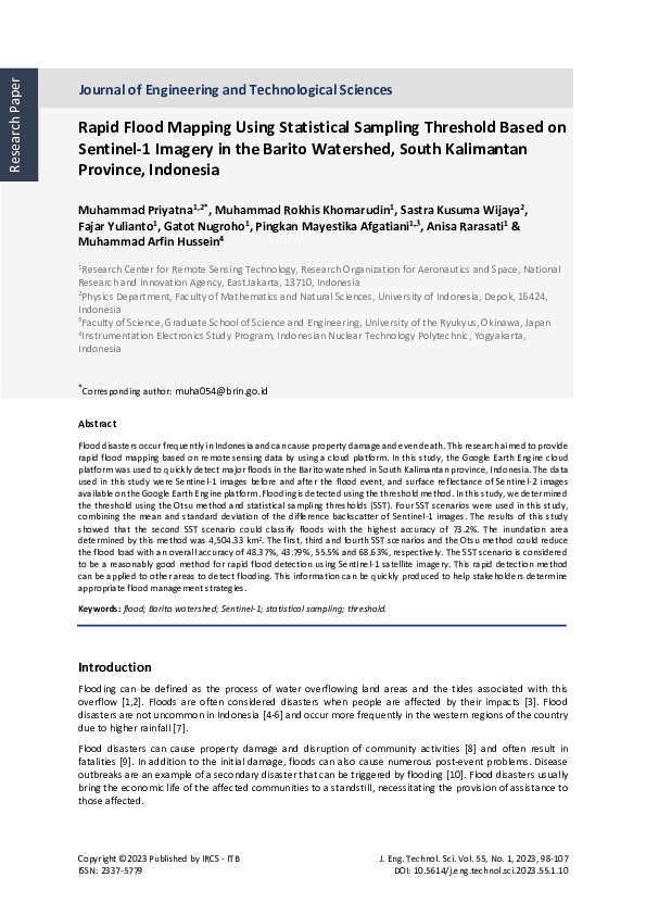(PDF) Rapid Flood Mapping Using Statistical Sampling Threshold Based on ...