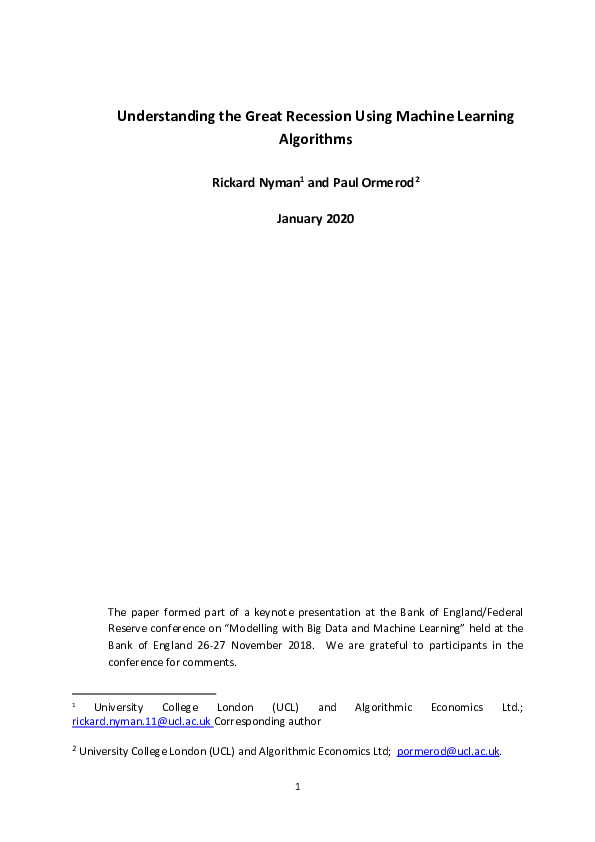 (PDF) Understanding the Great Recession Using Machine Learning Algorithms