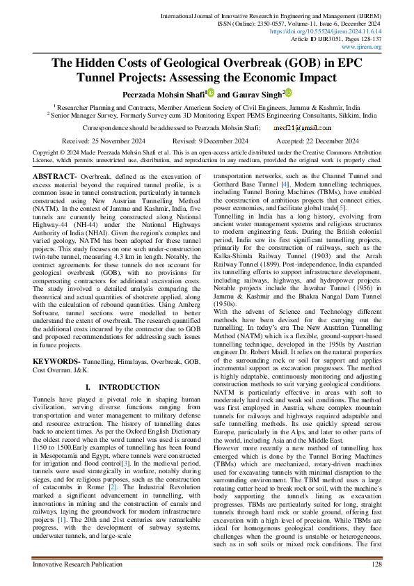 (PDF) The Hidden Costs of Geological Overbreak GOB in EPC Tunnel Projects Assessing the Economic ...