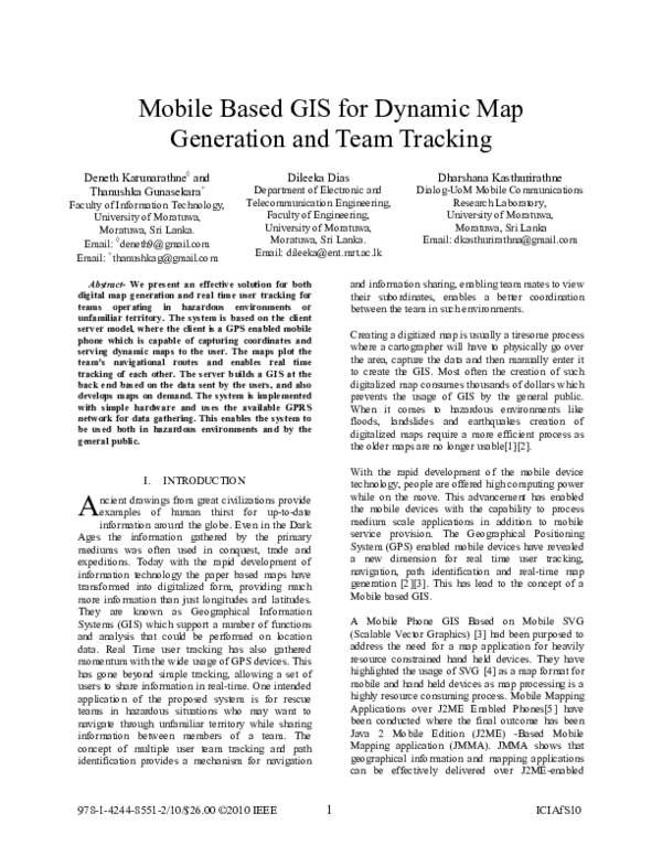 (PDF) Mobile based GIS for dynamic map generation and team tracking