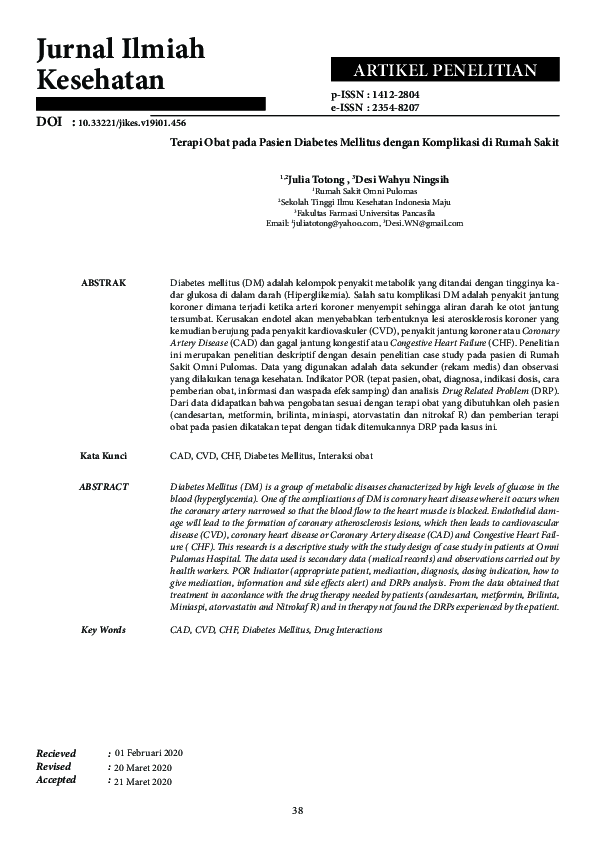 (PDF) Terapi Obat pada Pasien Diabetes Mellitus dengan Komplikasi di ...