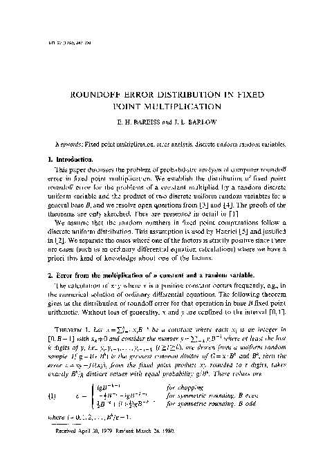 (PDF) Roundoff error distribution in fixed point multiplication