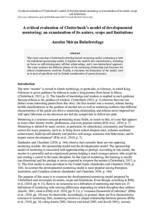 (PDF) A critical evaluation of Clutterbuck’s model of developmental ...