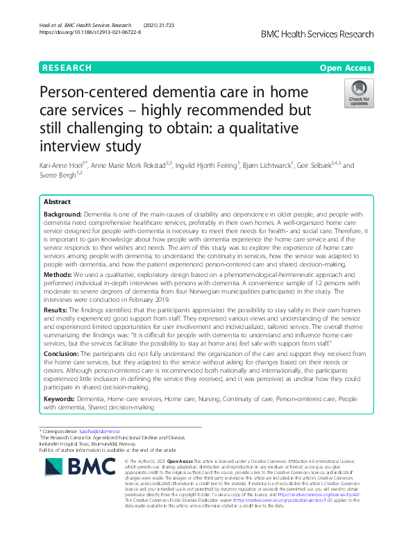 (PDF) Person-centered dementia care in home care services – highly ...