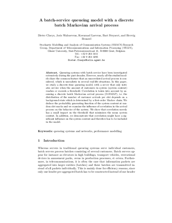 Pdf A Batch Service Queueing Model With A Discrete Batch Markovian Arrival Process