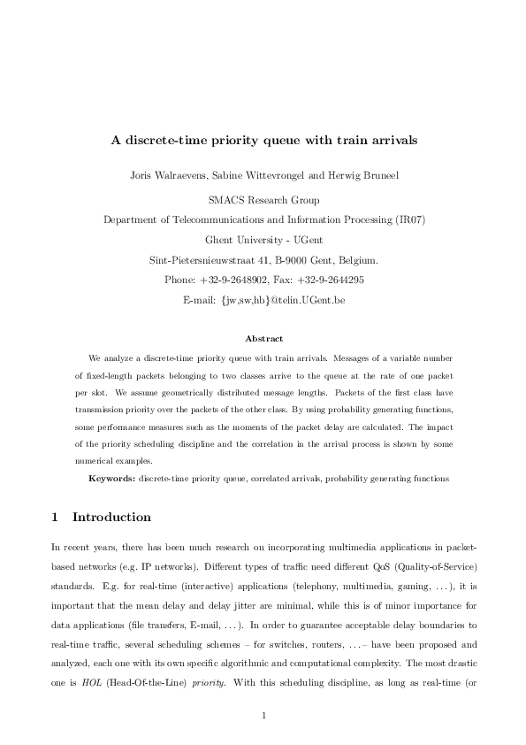(PDF) A Discrete-Time Priority Queue with Train Arrivals | Herwig Bruneel - Academia.edu