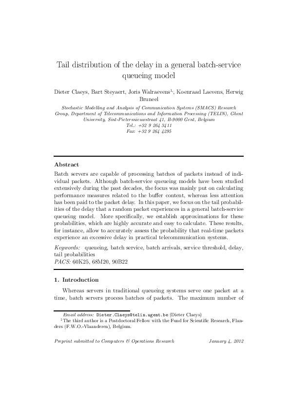 (PDF) Tail distribution of the delay in a general batch-service ...