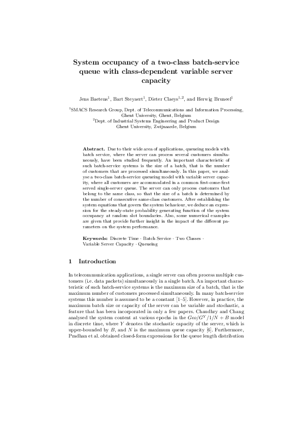 (PDF) Two-Class Batch-Service Queue Analysis
