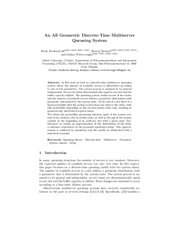 (PDF) An All Geometric Discrete-Time Multiserver Queueing System | Herwig Bruneel - Academia.edu