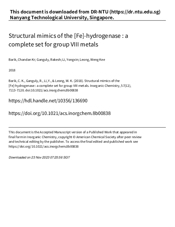 (PDF) Structural Mimics of the [Fe]-Hydrogenase: A Complete Set for ...