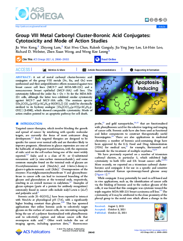 (PDF) Group VIII Metal Carbonyl Cluster-Boronic Acid Conjugates ...