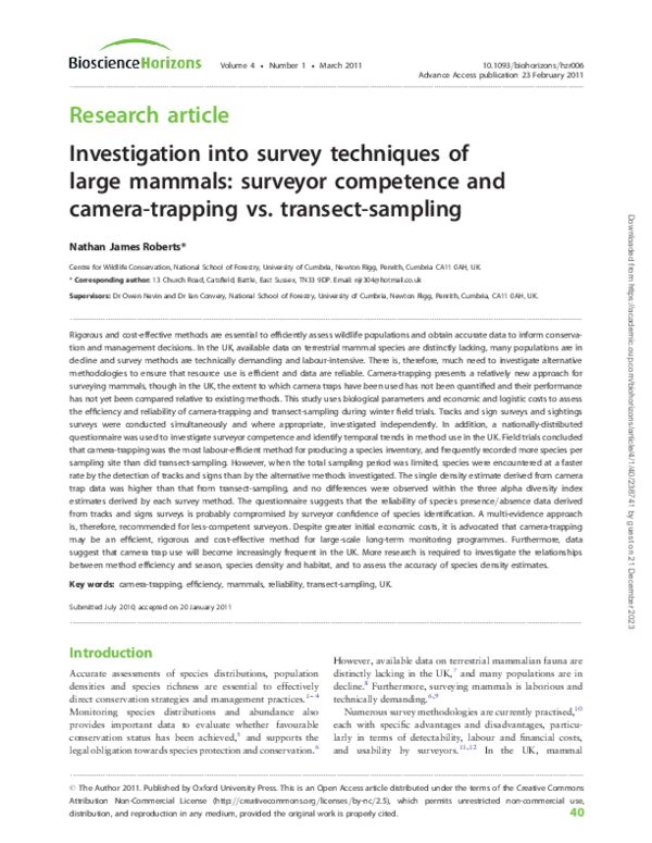 (PDF) Investigation into survey techniques of large mammals: surveyor ...