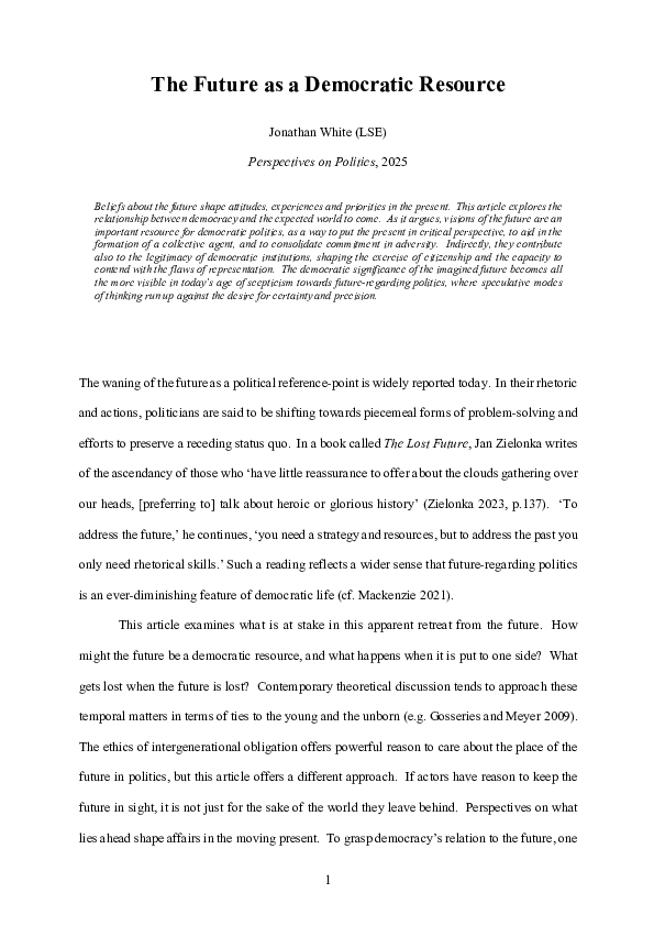 (PDF) The Future as a Democratic Resource (Perspectives on Politics, 2025)