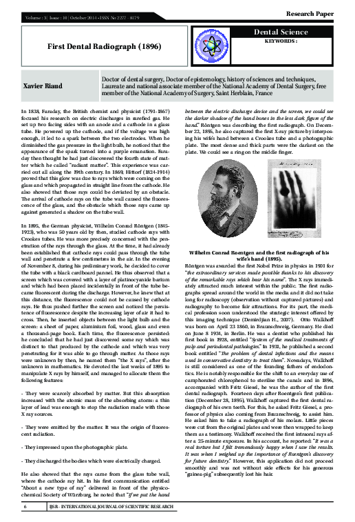 (PDF) First dental radiograph (1896) | Xavier Riaud - Academia.edu
