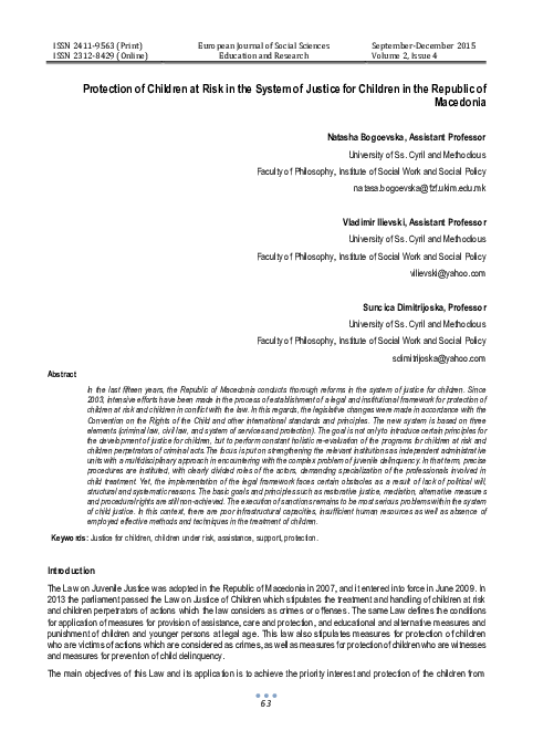 (PDF) Protection of Children at Risk in the System of Justice for ...