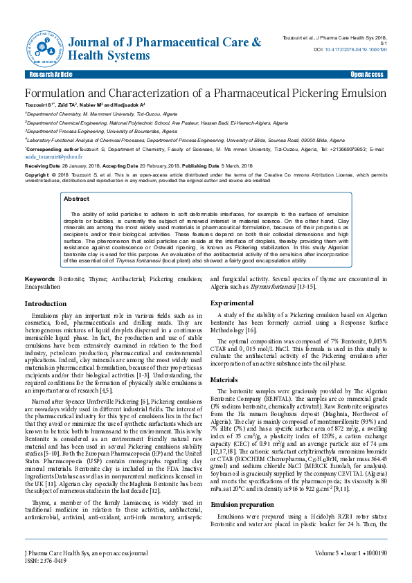 (PDF) Formulation and Characterization of a Pharmaceutical Pickering ...