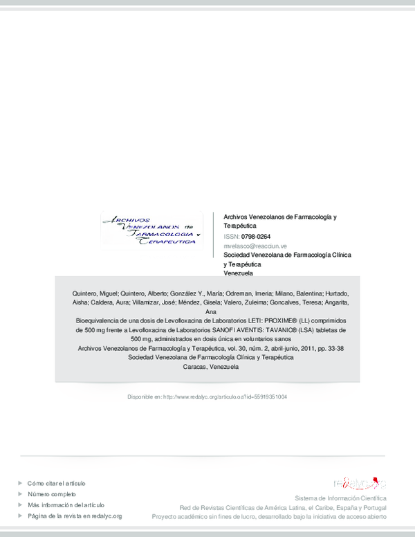 (PDF) Bioequivalencia de una dosis de Levofloxacina de Laboratorios ...