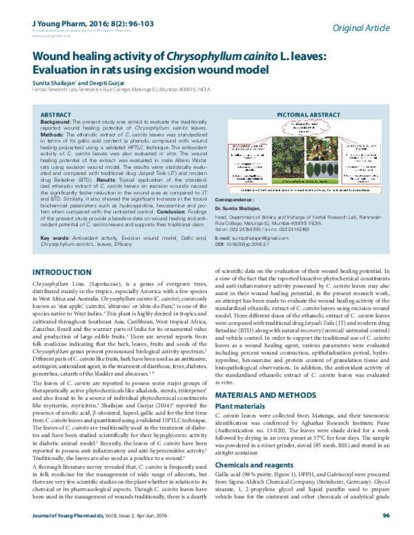 (PDF) Wound healing activity of Chrysophyllum cainito L. leaves ...