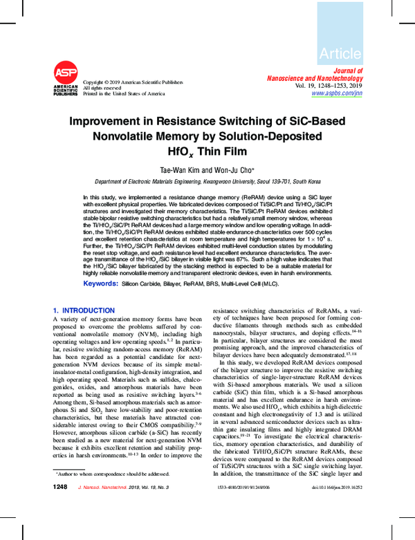 (PDF) Improvement in Resistance Switching of SiC-Based Nonvolatile Memory by Solution-Deposited ...