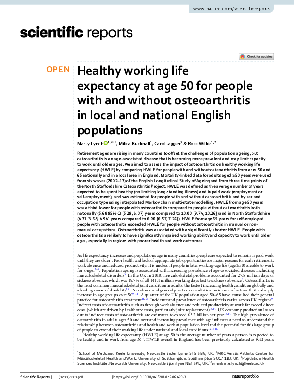 (PDF) Healthy working life expectancy at age 50 for people with and ...