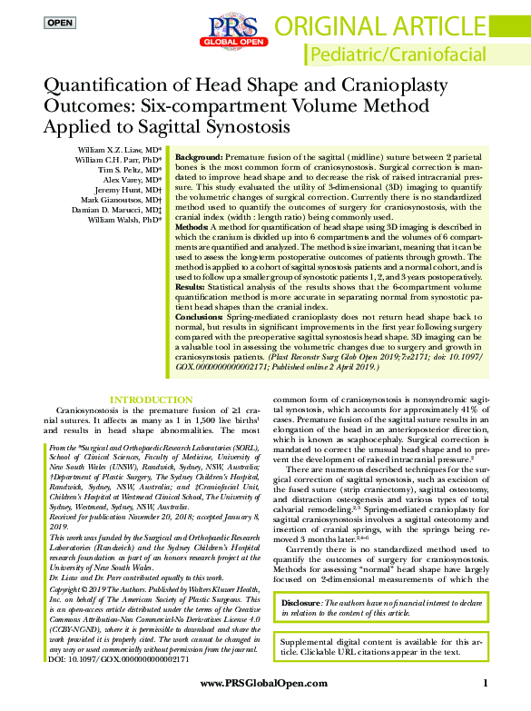 (PDF) Quantification of Head Shape and Cranioplasty Outcomes: Six ...