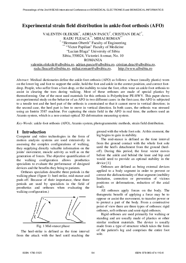 (PDF) Experimental strain field distribution in ankle-foot orthosis (AFO)