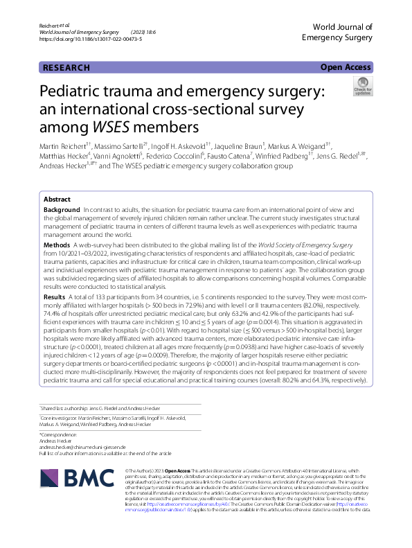 (PDF) Pediatric trauma and emergency surgery: an international cross ...